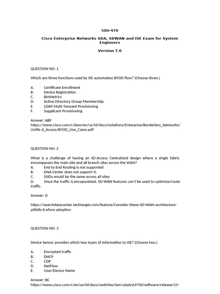 500-470 Cisco Enterprise Networks SDA, SDWAN and ISE Exam For System ...