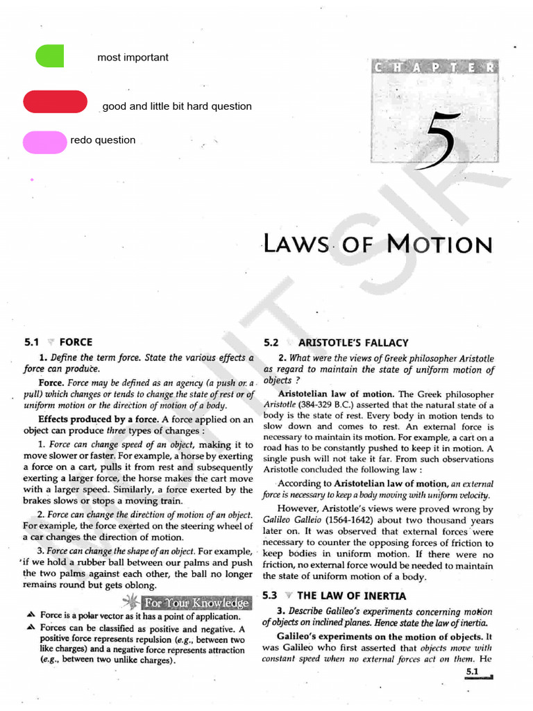 Chapter 5 - Laws of Motion - Physicsinhindi.com | PDF