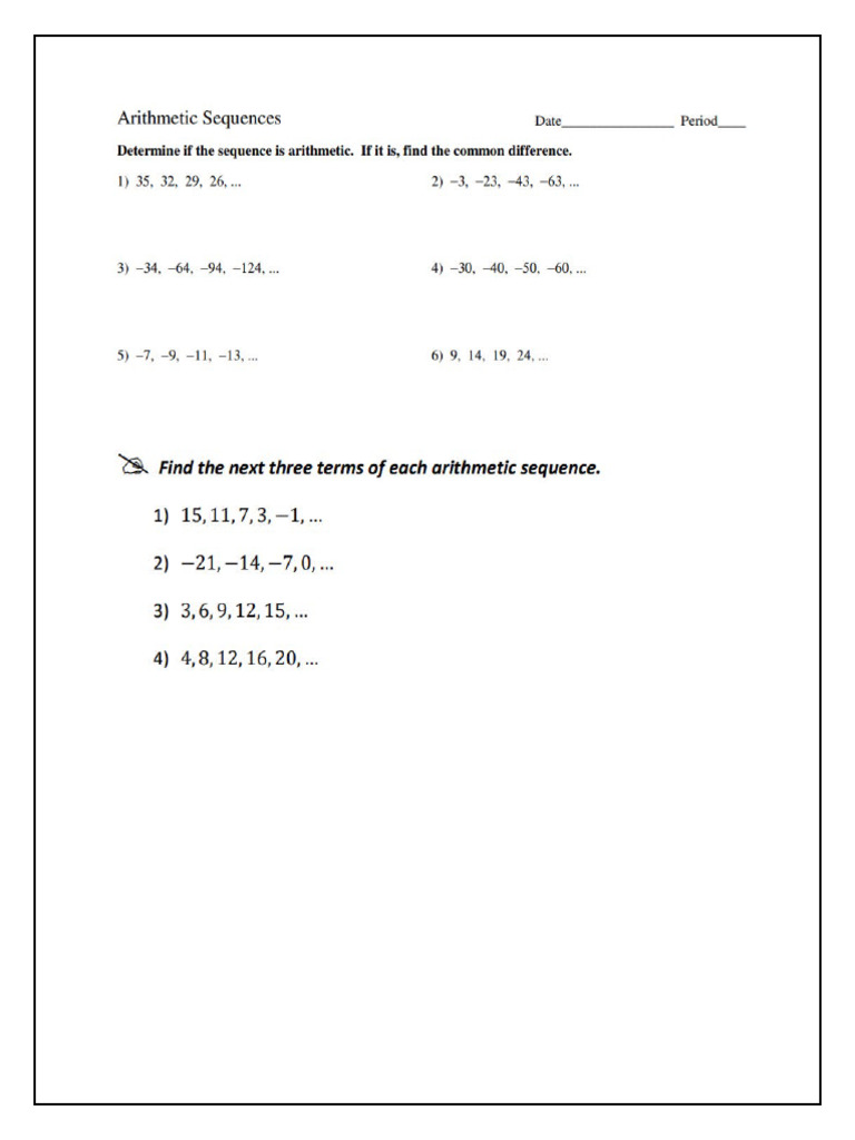 Arithmetic Sequences - Practice Worksheet Part 1 | PDF
