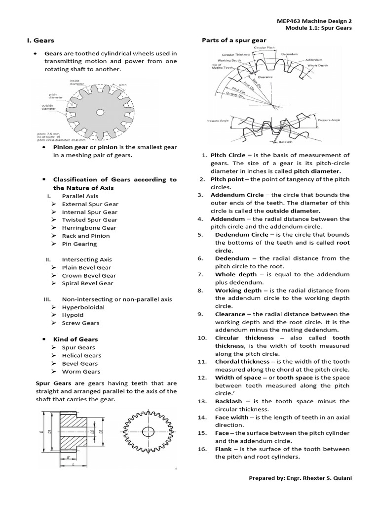 1 1 Spur Gears Pdf Gear Kinematics