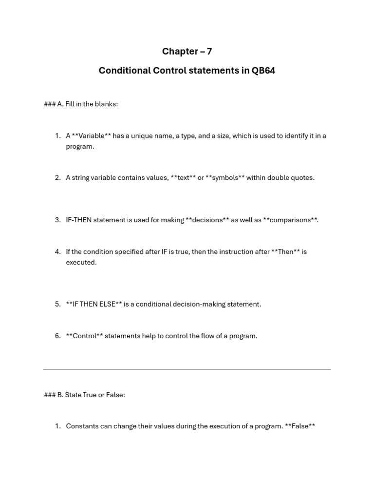 VII Ch7 QB64 ExerciseQnA | PDF | Control Flow | Computer Science