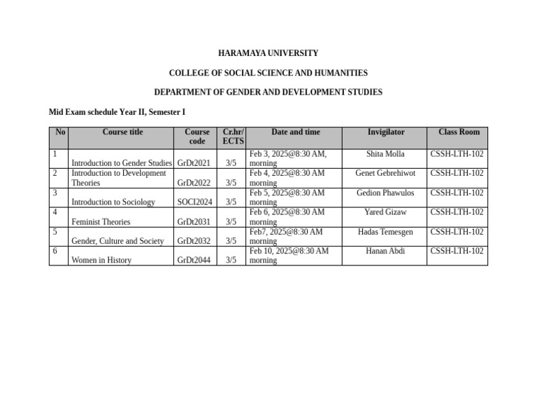 Mid Exam Schedule | PDF