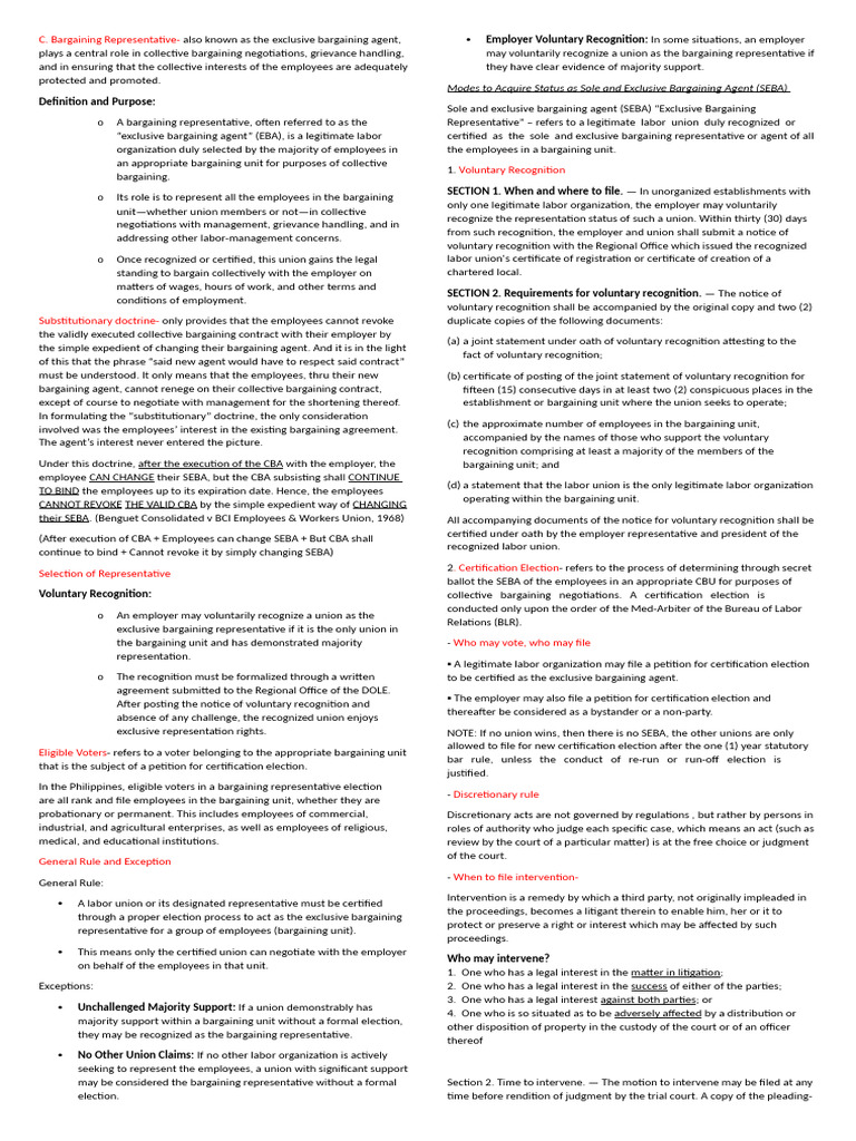 Role of Bargaining Representatives in Labor Relations | PDF ...