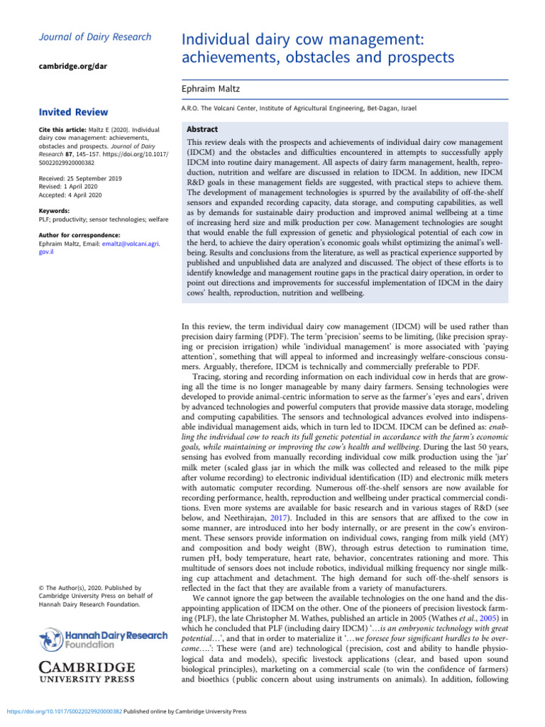 individual-dairy-cow-management-achievements-obstacles-and-prospects ...
