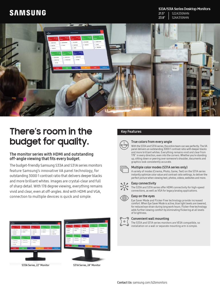 S22A330NHN S24A310NHN Datasheet | PDF | Computer Monitor | Computer Graphics