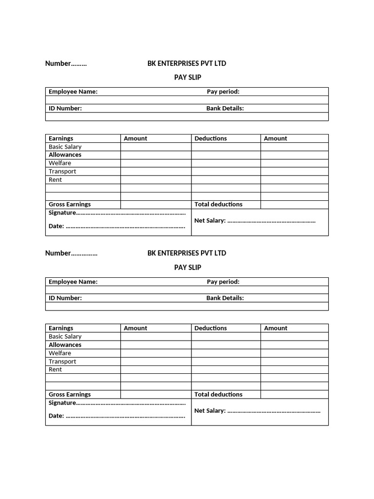 BK Enterprises Salary Slip Template | PDF