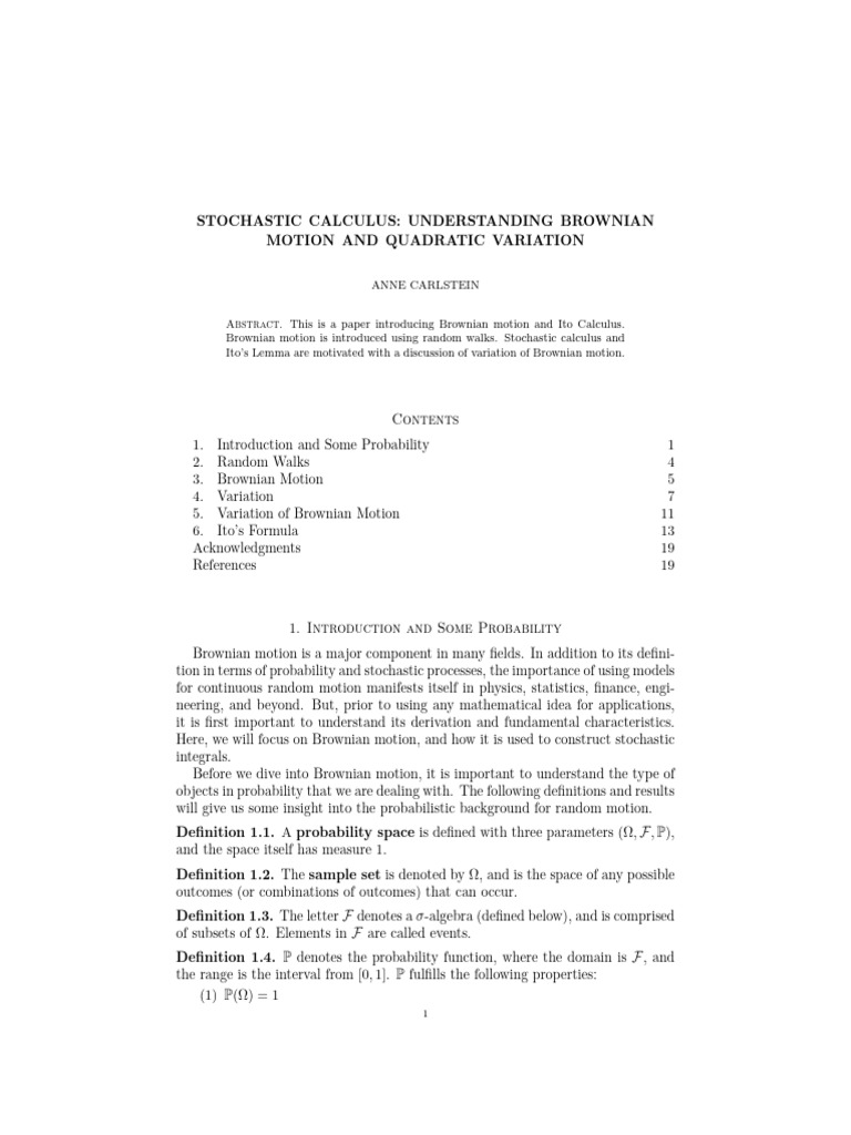 Brownian Motion and Ito Calculus | PDF | Stochastic Process | Variance