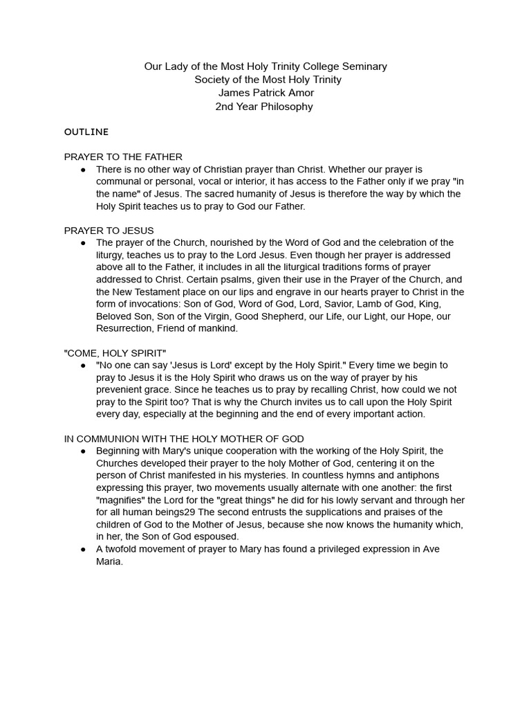 Our Lady of The Most Holy Trinity College Seminary | PDF | Prayer ...