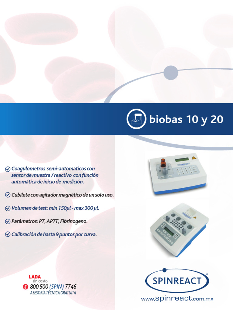 Coagulómetros Biobas 10 y 20 Spinreact | PDF | Coagulación | Sangre