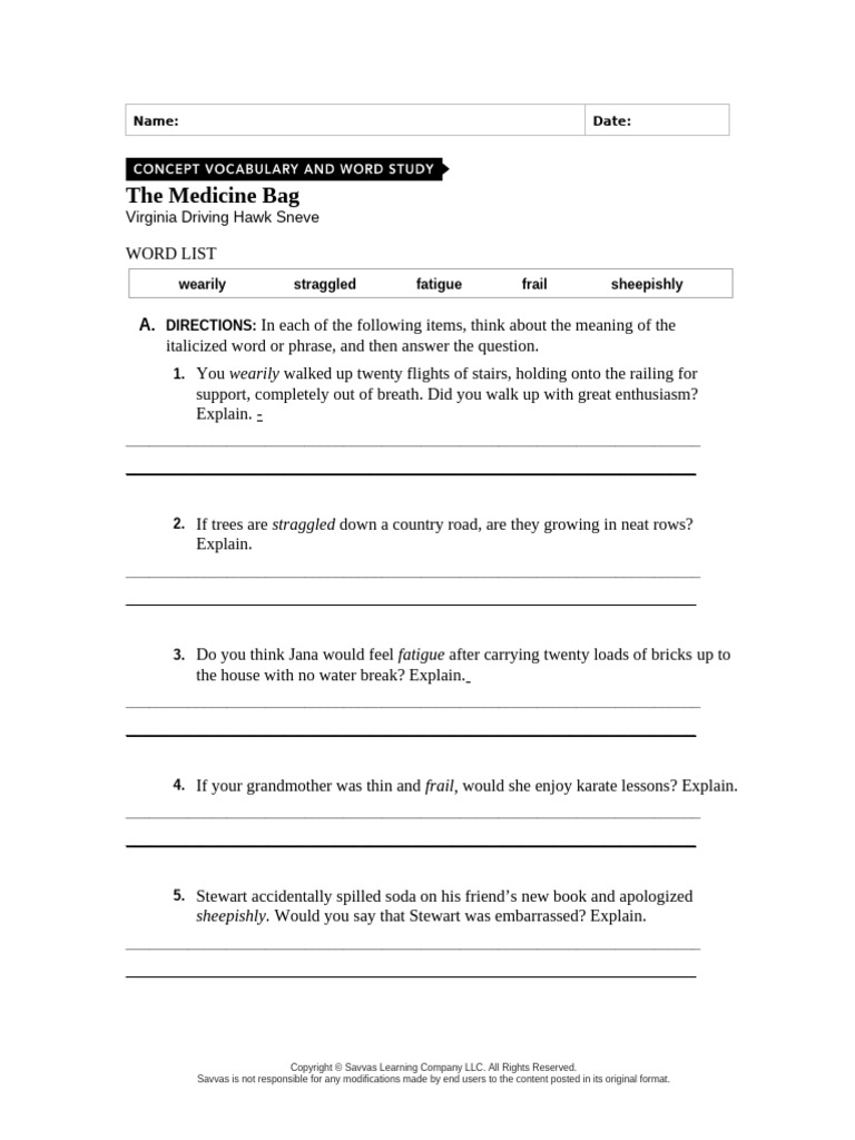 The Medicine Bag Vocabulary | PDF | Grammar | Lexicology