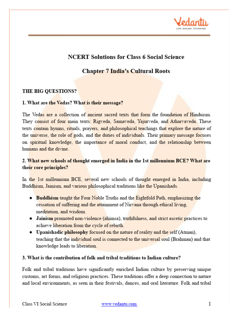 NCERT Solutions For Class 6 Social Science Chapter 7 India'S Cultural Roots - Free PDF Download ...