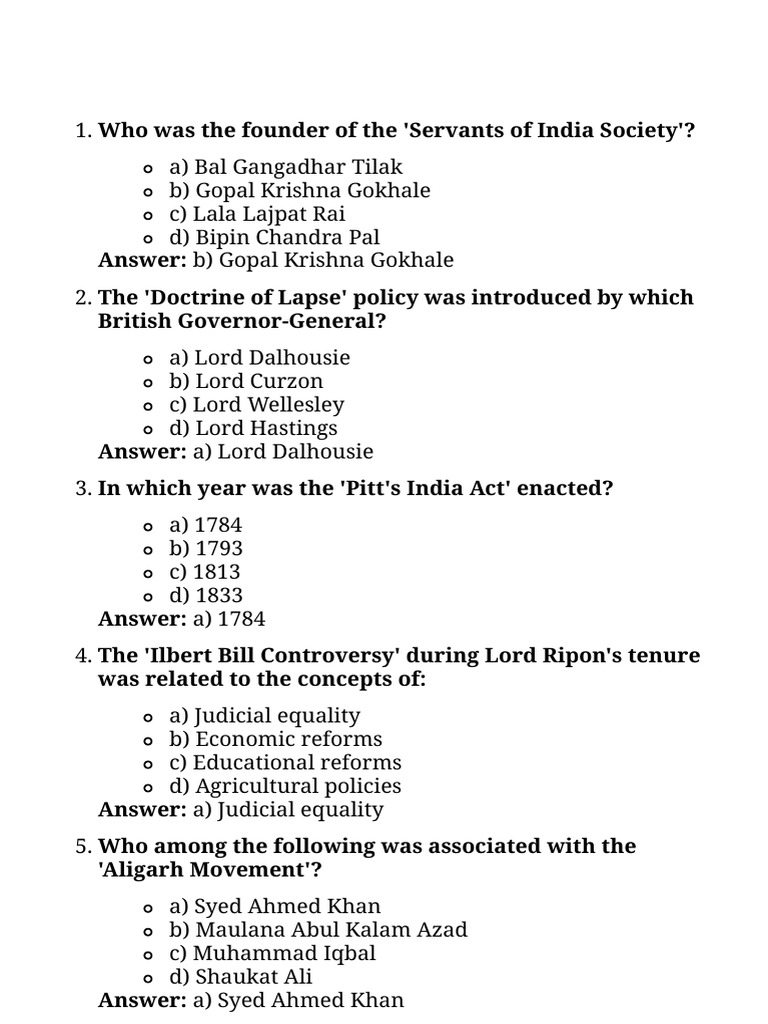 Modern history 100 mcq | PDF | Indian National Congress | British Raj