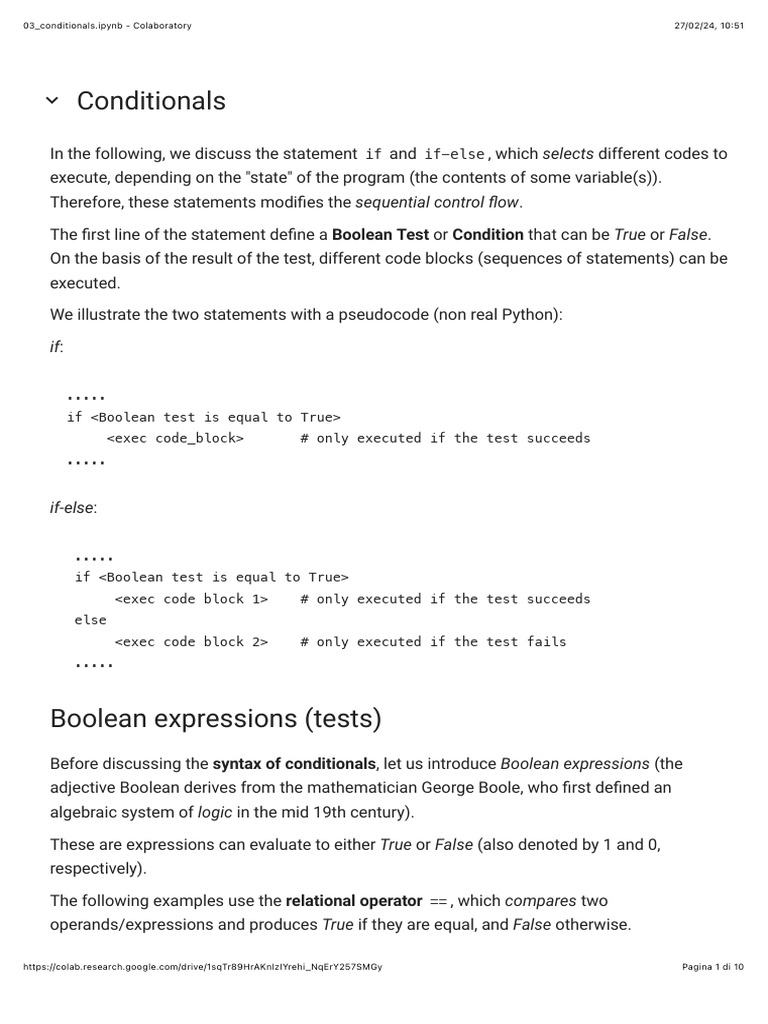 03 - Conditionals - Ipynb - Colaboratory | PDF | Boolean Algebra | Teaching Mathematics