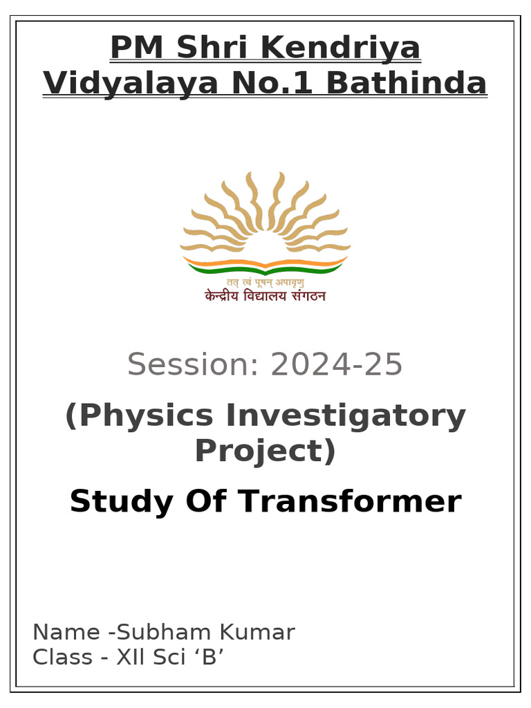 Physics Project Class 12 (EMI) | PDF | Electromagnetic Induction ...