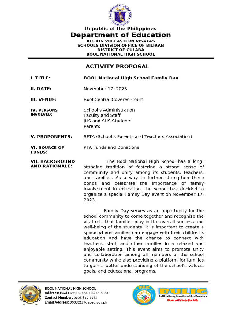 Bool National High School Family Day 2023 | PDF | Social Psychology