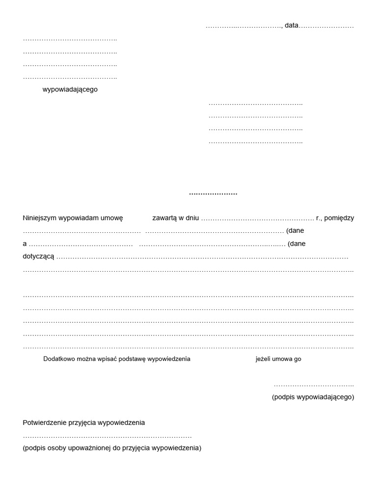 Wypowiedzenie Umowy Zlecenia Wzor | PDF