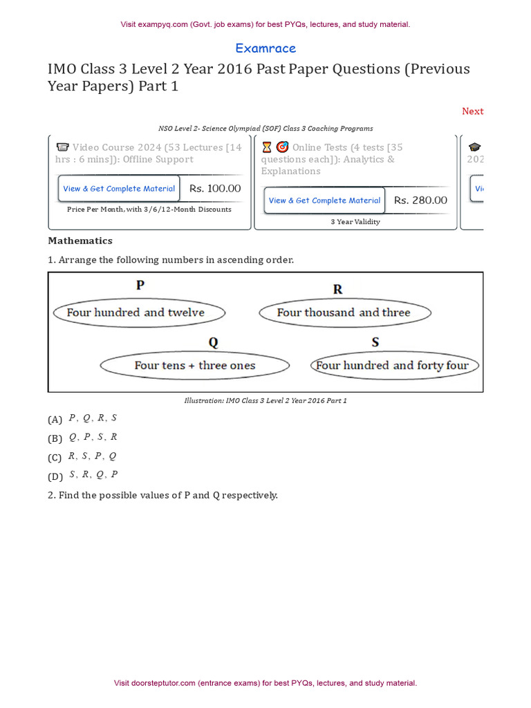 IMO Class 3 Level 2 Year 2016 Part 1 | PDF | Tests | Qualifications