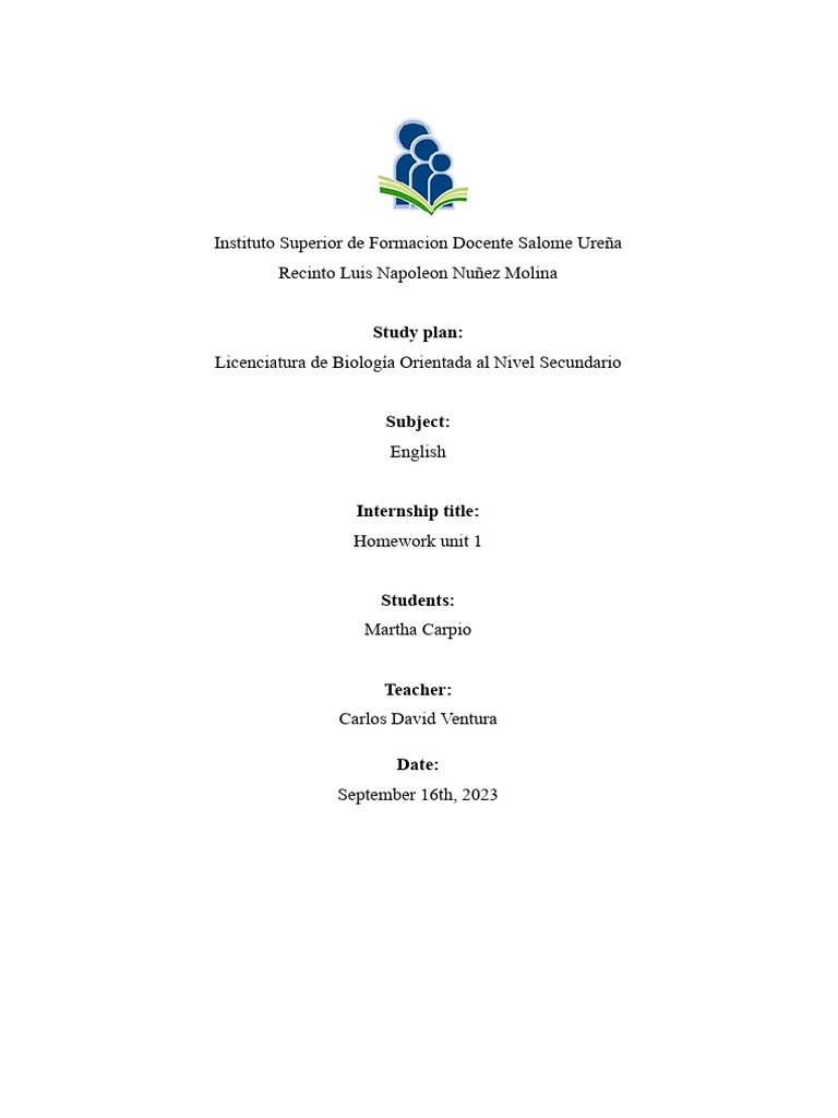 English Internship: Homework Unit 1 | PDF