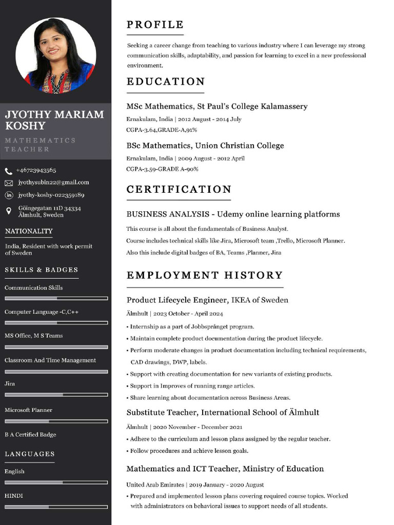 Jyothy Mariam Koshy Resume (1) | PDF