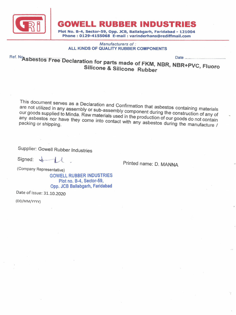 Asbestos Declaration | PDF