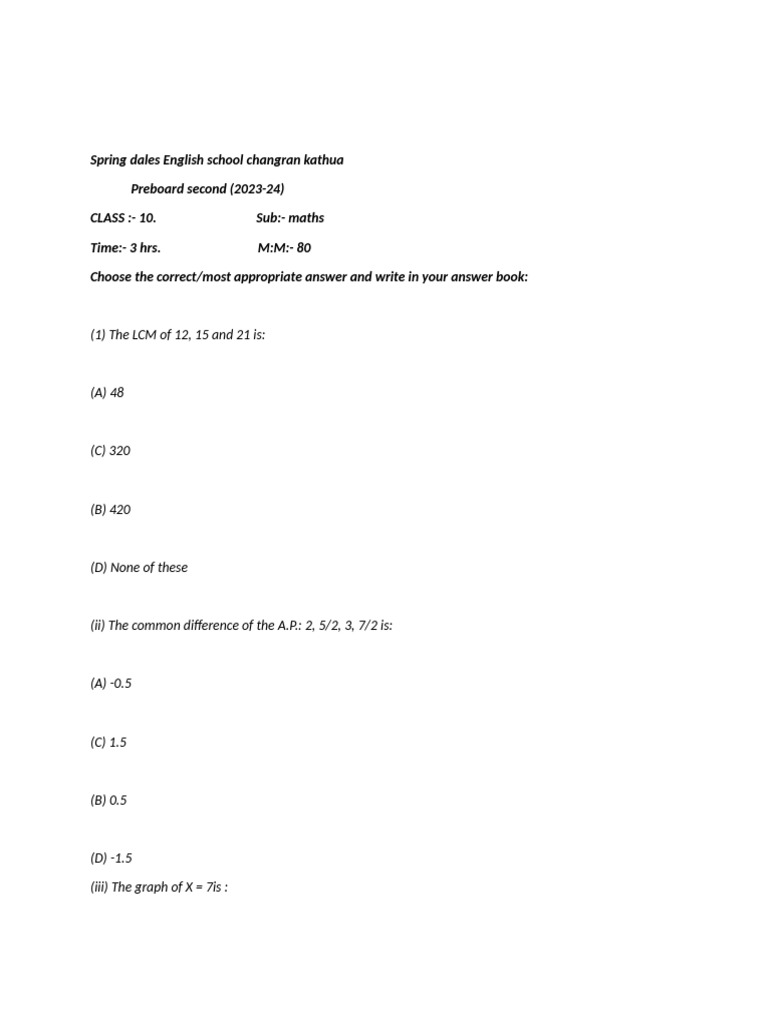 Class 10 Maths Preboard 2 (2024-25) | PDF | Circle | Trigonometric Functions