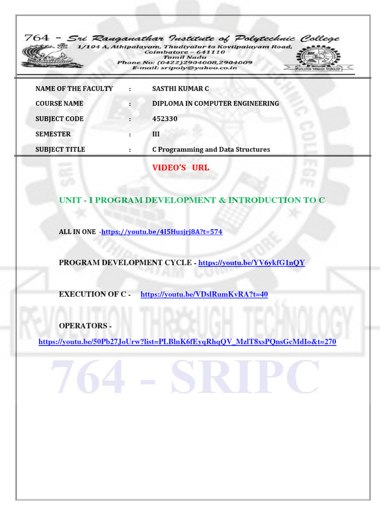 452330-C Programming and Data Structures | PDF | Integer (Computer Science) | Computer Program