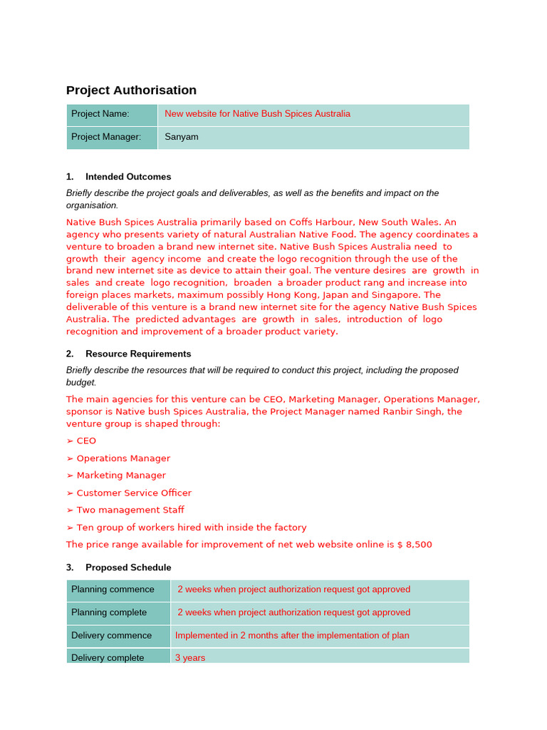 Project Authorisation Request 1 Bsbpmg530 | PDF | Governance | Australia