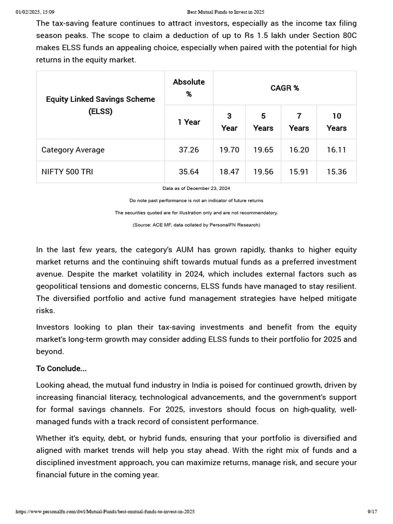Best Mf 2025 Elss Pdf Investing Mutual Funds