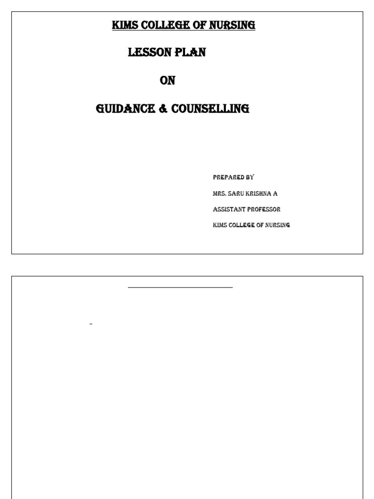 Guidance & Counselling Lesson Plan | PDF | Psychotherapy | Teachers