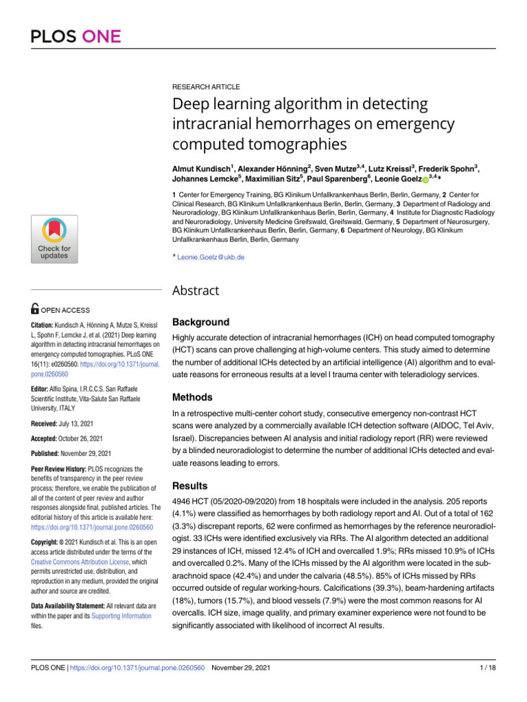 Deep Learning Algorithm in Detecting Intracranial Hemorrhages On ...