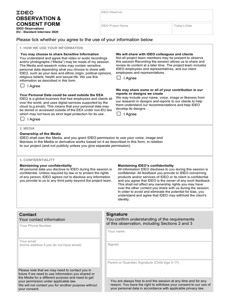 IDEO Consent Form | PDF | Confidentiality
