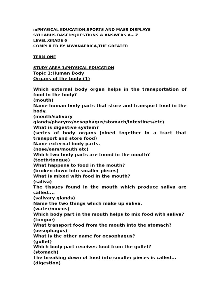 Grade 6 Physical Education Guide | PDF | Artery | Blood Vessel
