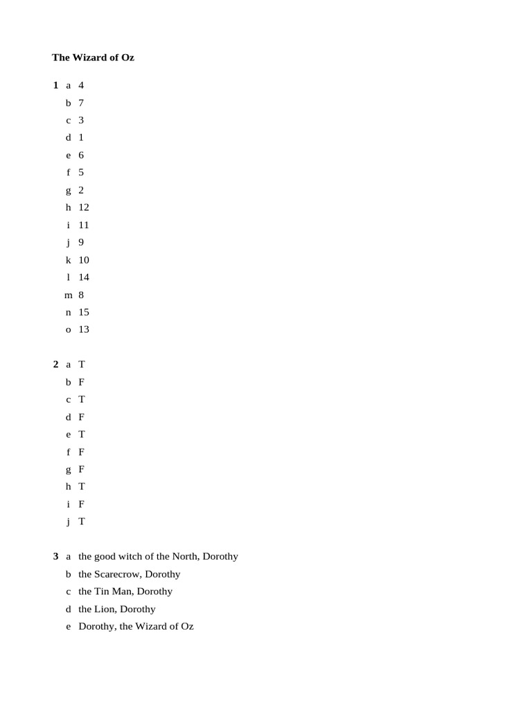 The Wizard of Oz - KEYS | PDF