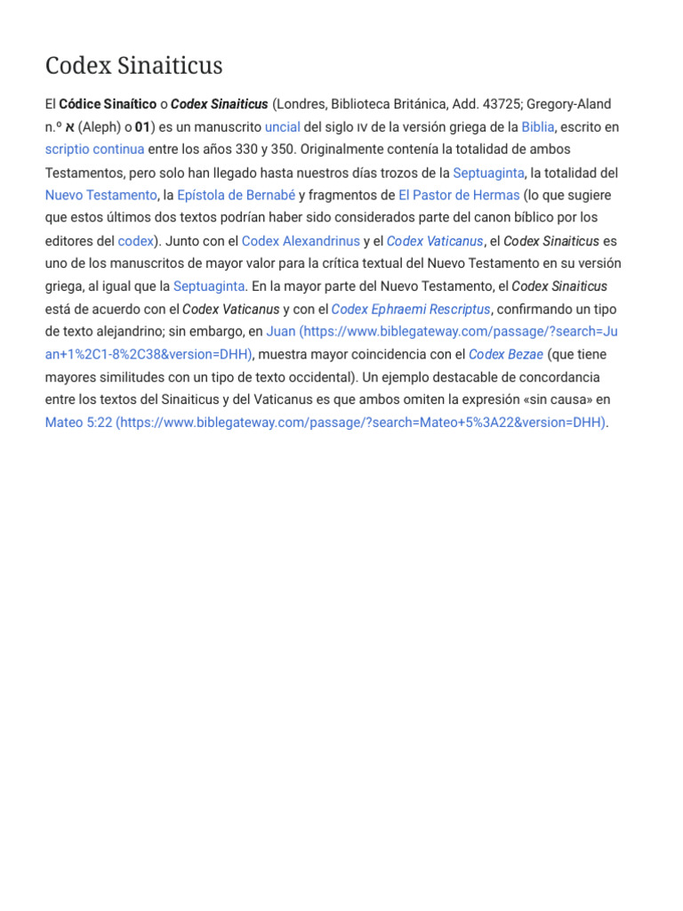 Codex Sinaiticus: Manuscrito Bíblico Clave | PDF | Biblia | Crítica textual