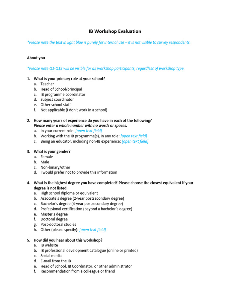 PD QA - Workshop Participant Survey - English | PDF | Academic Degree ...