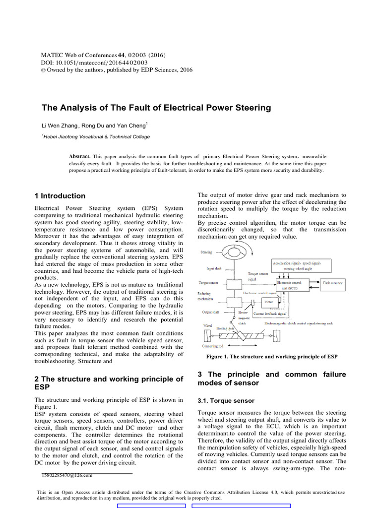 The Analysis of The Fault of Electrical Power Steering | PDF | Fault ...