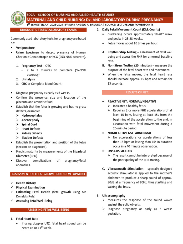 Maternal RLE - Diagnostics Exam | PDF | Fetus | Medical Specialties