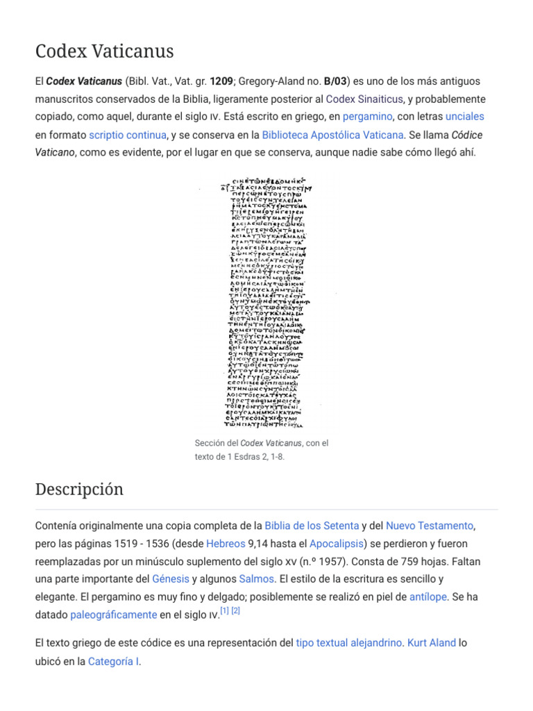 Importancia del Codex Vaticanus en la Biblia | PDF | Hermenéutica ...