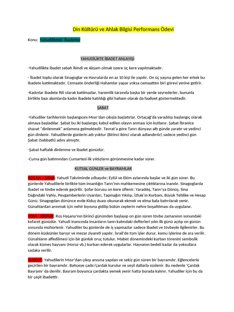 Din Kültürü Ve Ahlak Bilgisi Performans Ödevi | PDF
