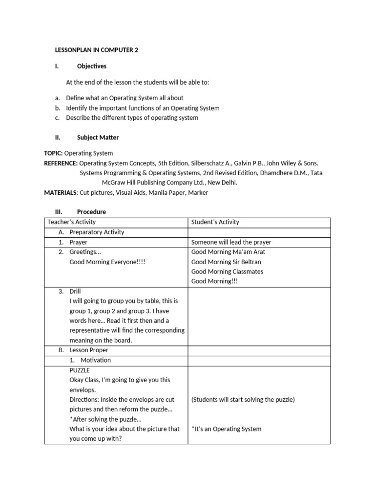 401875955-Lesson-Plan-OS | PDF | Operating System | Software Engineering