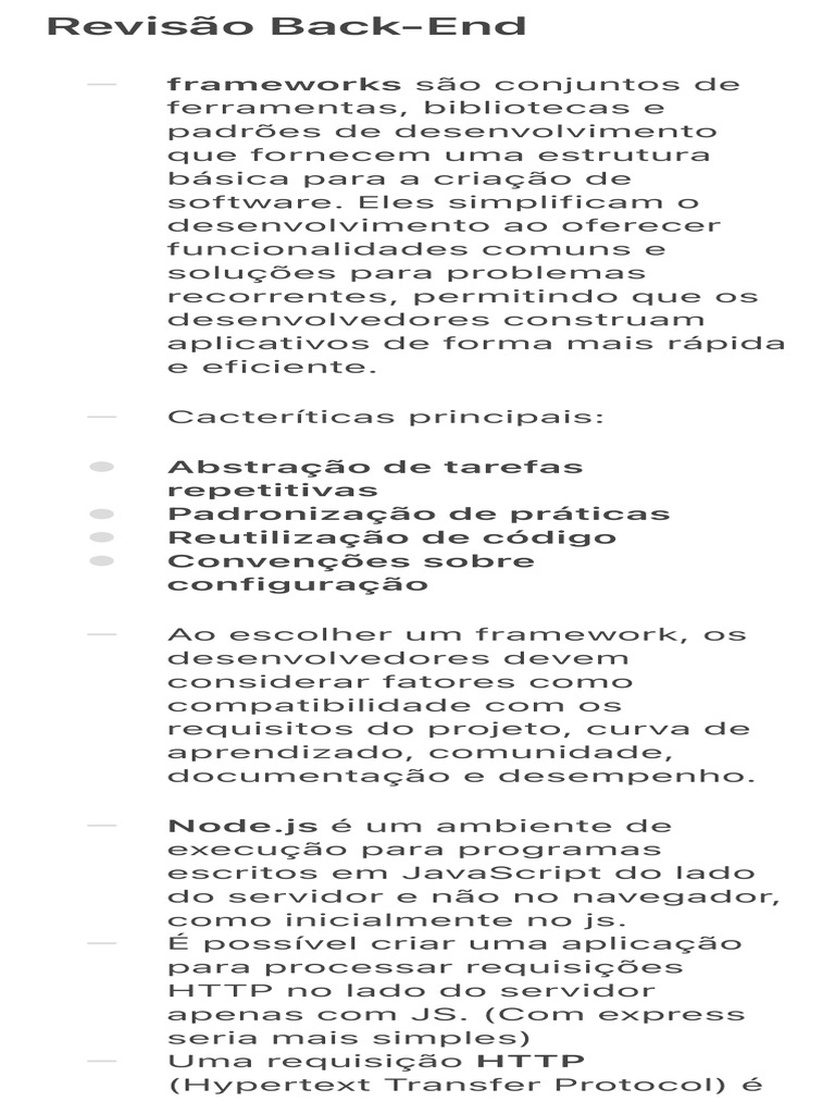 Revisão Back-End | PDF | Desenvolvimento de software | Engenharia da ...