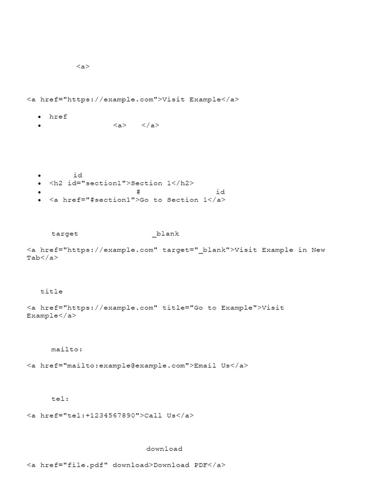 HTML Anchor Tags and Hyperlink Guide | PDF