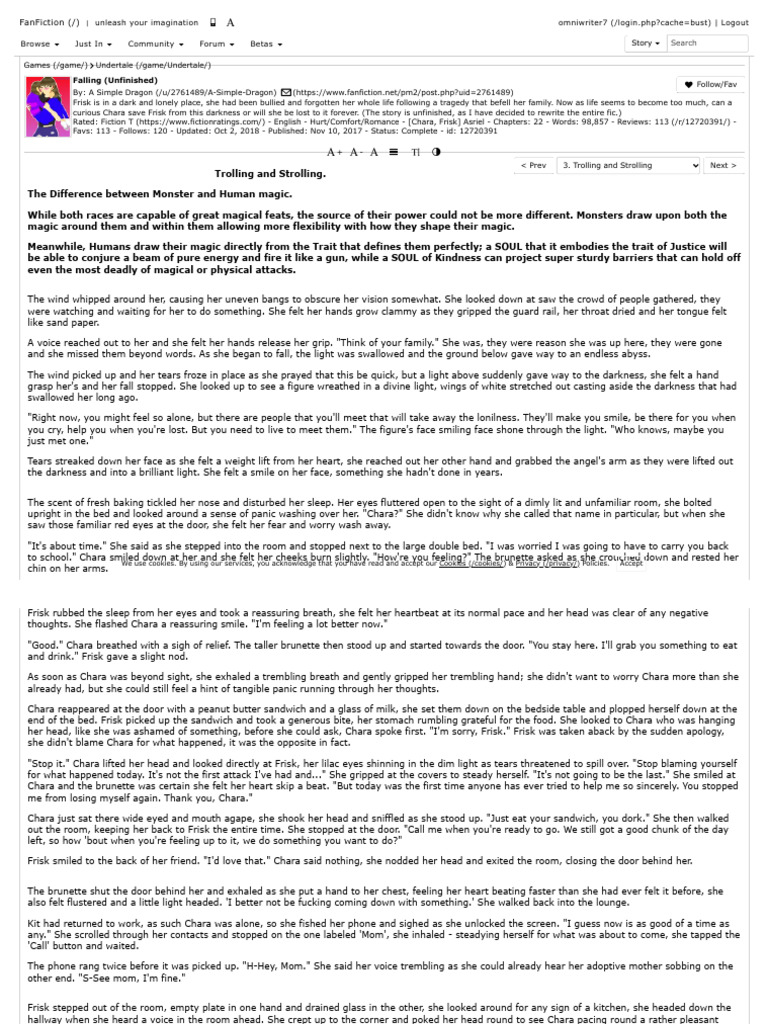 Falling (Unfinished) Chapter 3_ Trolling and Strolling, an undertale fanfic _ FanFiction | PDF