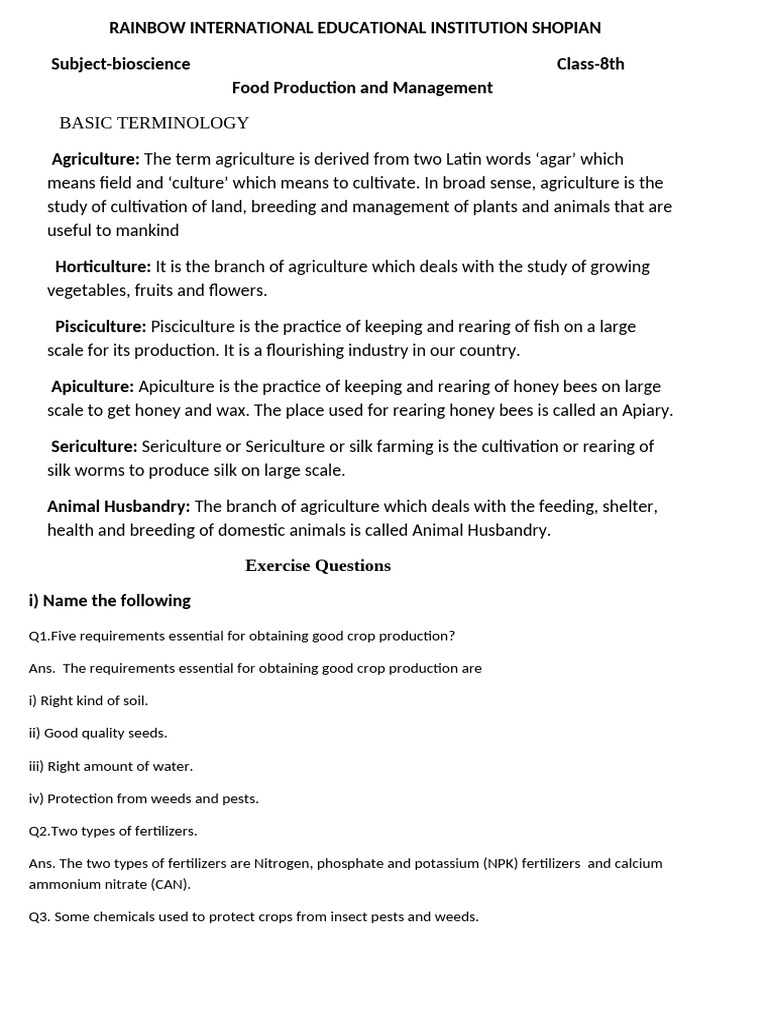 Crop Production and Management Class 8th | PDF | Manure | Fertilizer