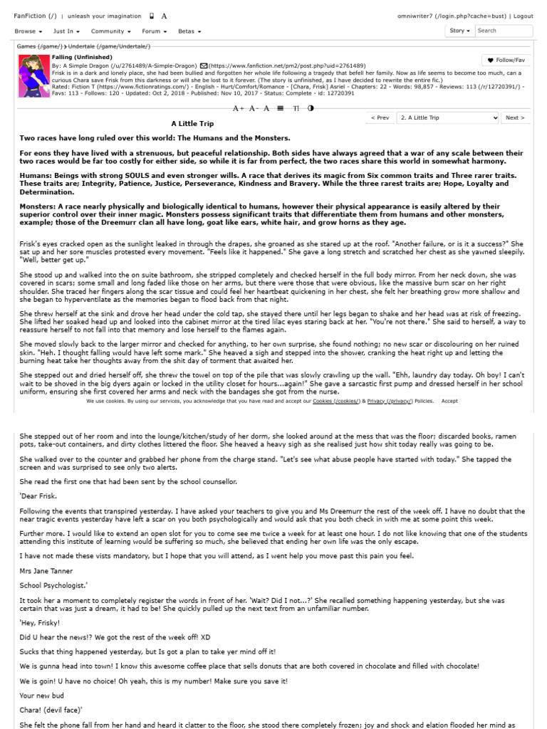 Falling (Unfinished) Chapter 2 - A Little Trip, An Undertale Fanfic - FanFiction | PDF