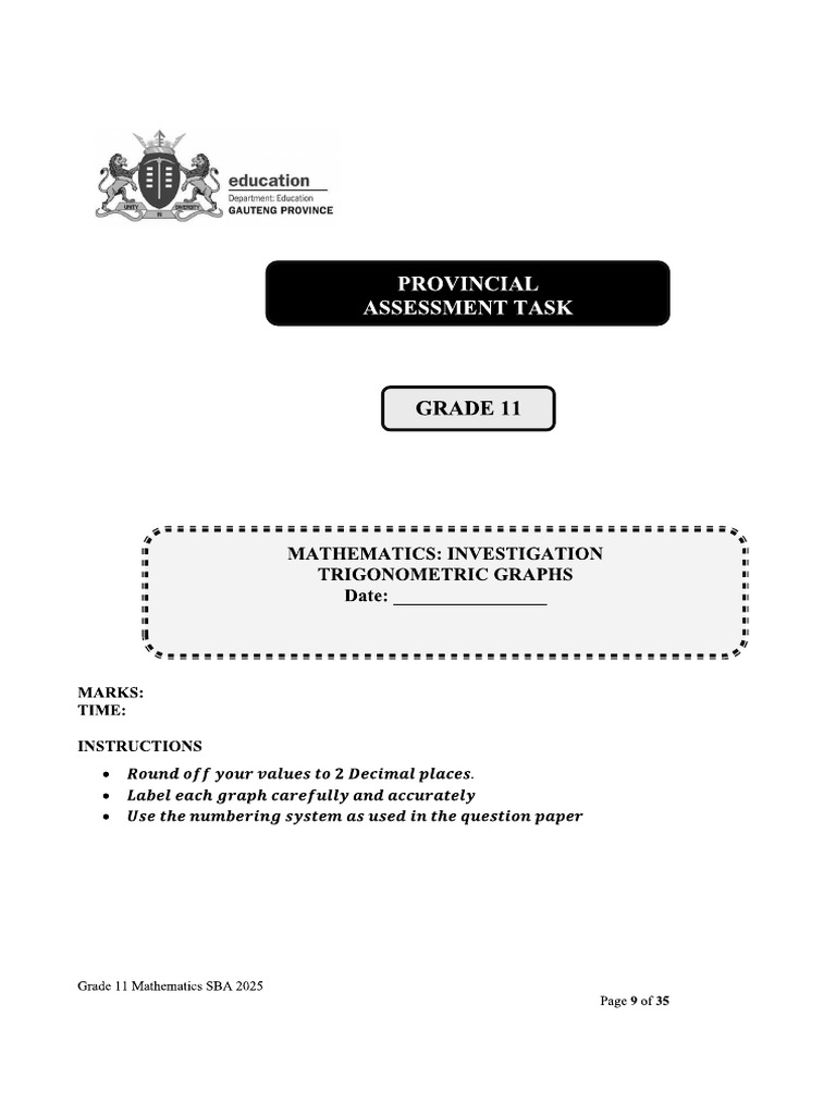 Investigation Grade 11 2025 Mathematics | PDF