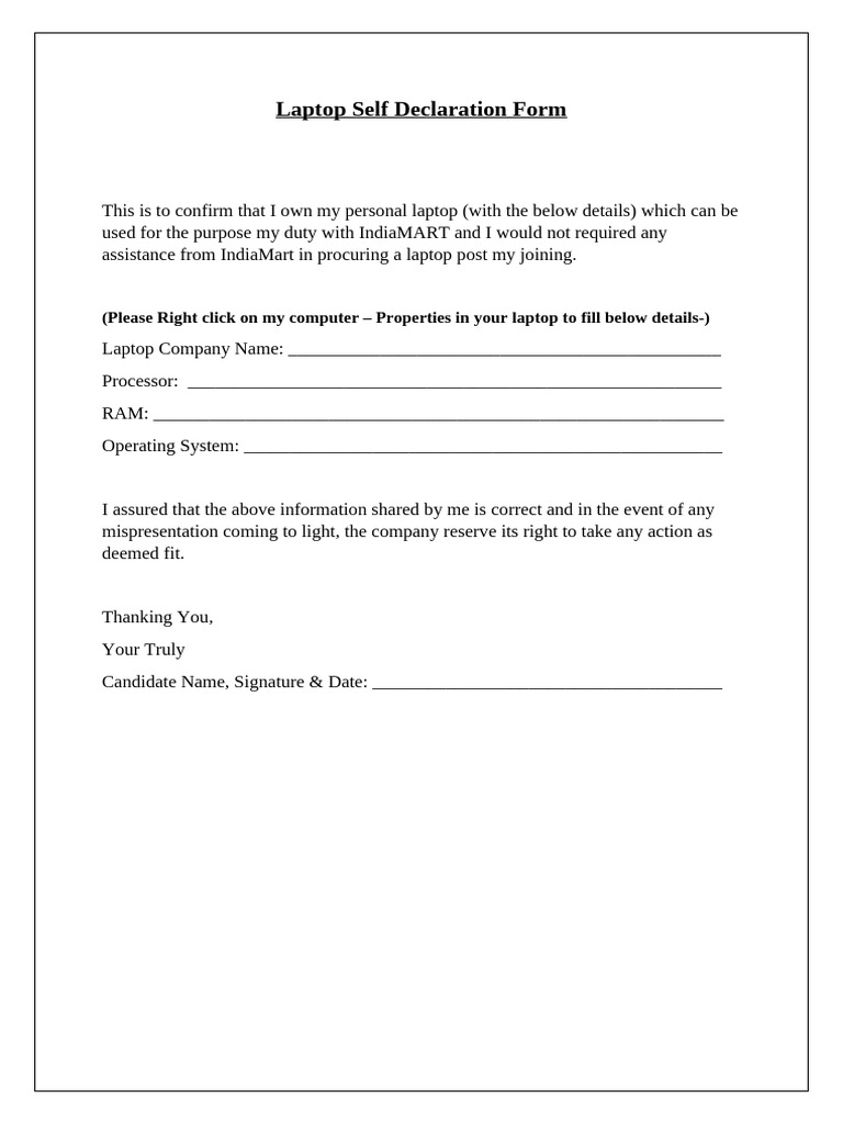 Laptop Self Declaration Form | PDF