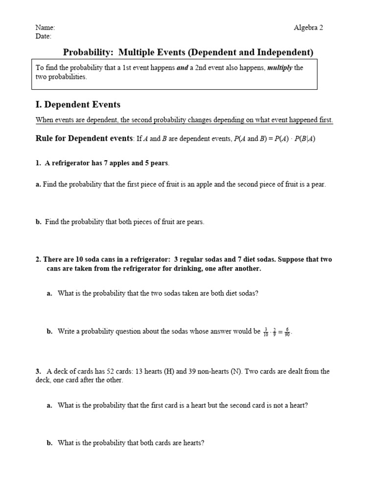 Probability of Dependent and Independent Events | PDF | Dice | Mathematics