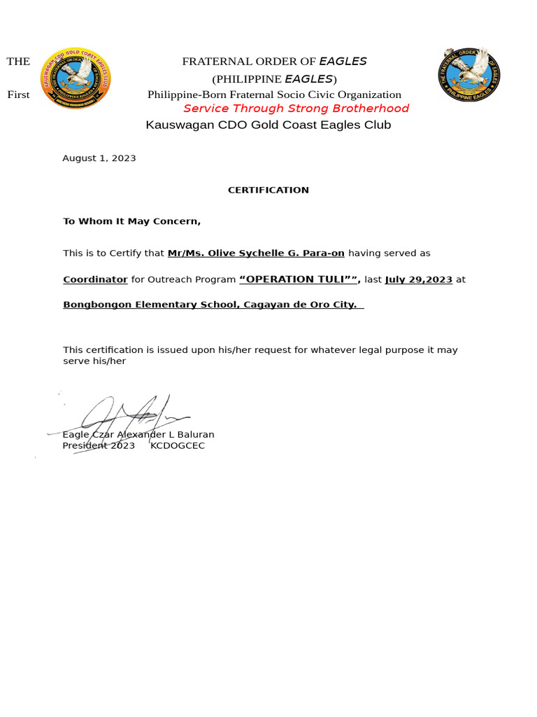 Certification - TULI | PDF