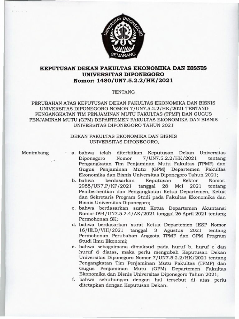 Perubahan Atas SK TPMF Dan GPM 2021 | PDF